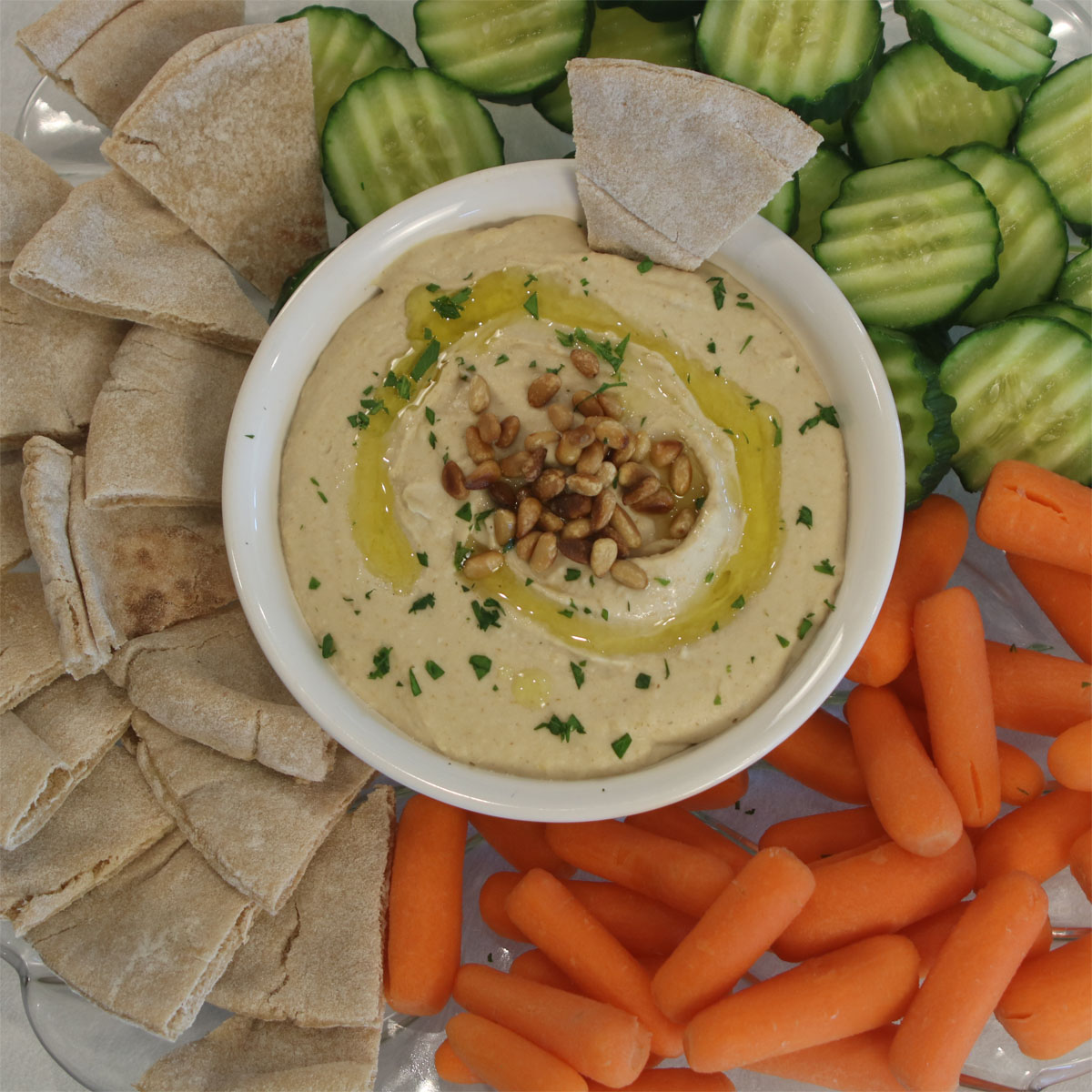 Easy Hummus with Lemon, Garlic & Pine Nuts